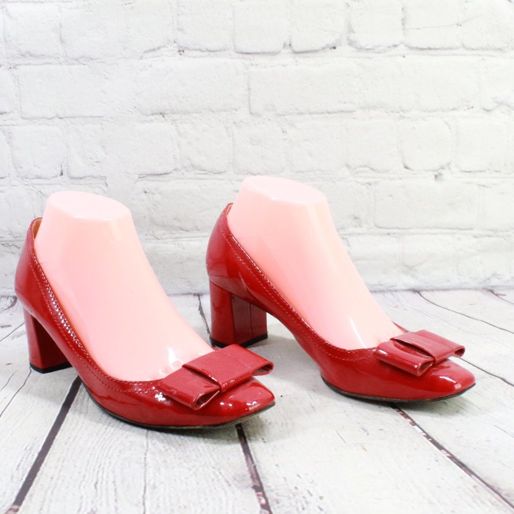Kate Spade Pumps Red Bow Patent Leather Block Heels S… - Gem